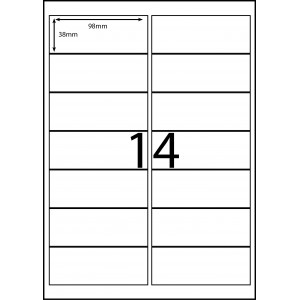 Labels on sheets - 14 labels per sheet 98mm x 38mm