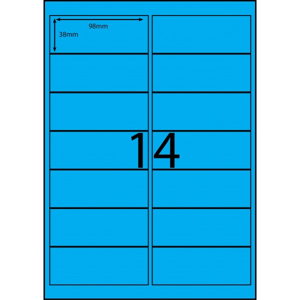 Labels on sheets - 14 labels per sheet 98mm x 38mm