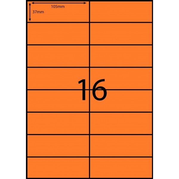 Labels on sheets - 16 labels per sheet 105mm x 37mm