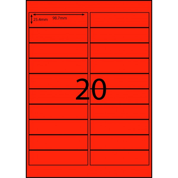 Labels on sheets - 20 labels per sheet 98.7mm x 25.4mm