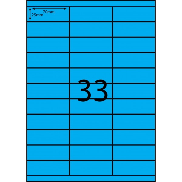 Labels on sheets - 33 labels per sheet 70mm x 25mm