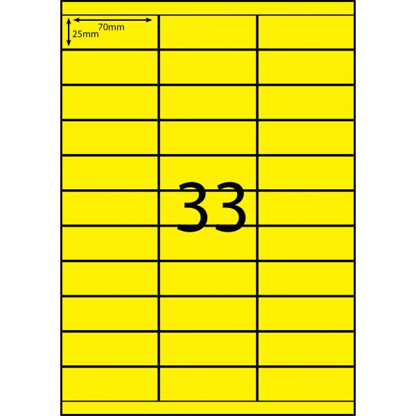 Labels on sheets - 33 labels per sheet 70mm x 25mm