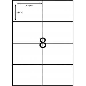 Labels on sheets - 8 labels per sheet 105mm x 74mm
