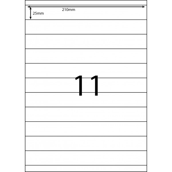 Labels on sheets - 11 labels per sheet 210mm x 25mm