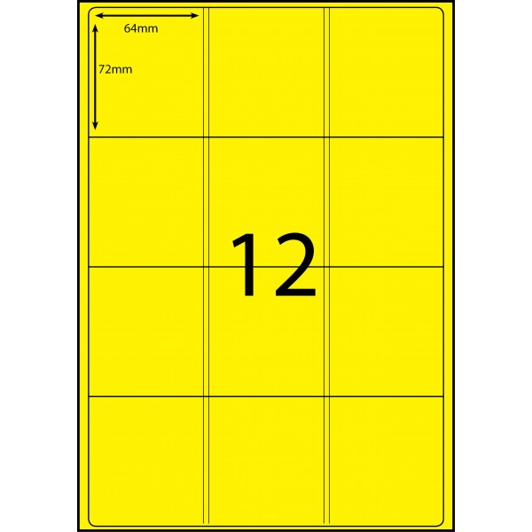 Labels on sheets - 12 labels per sheet 64mm x 72mm