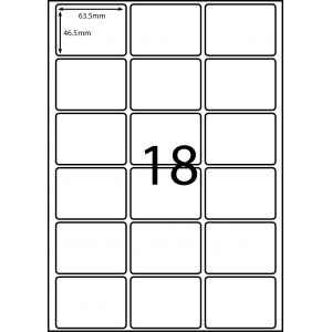 Labels on sheets - 18 labels per sheet 63.5mm x 46.6mm