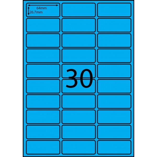 Labels on sheets - 30 labels per sheet 64mm x 26.7mm