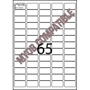 Labels on sheets - 65 labels per sheet 38.1mm x 21.2mm