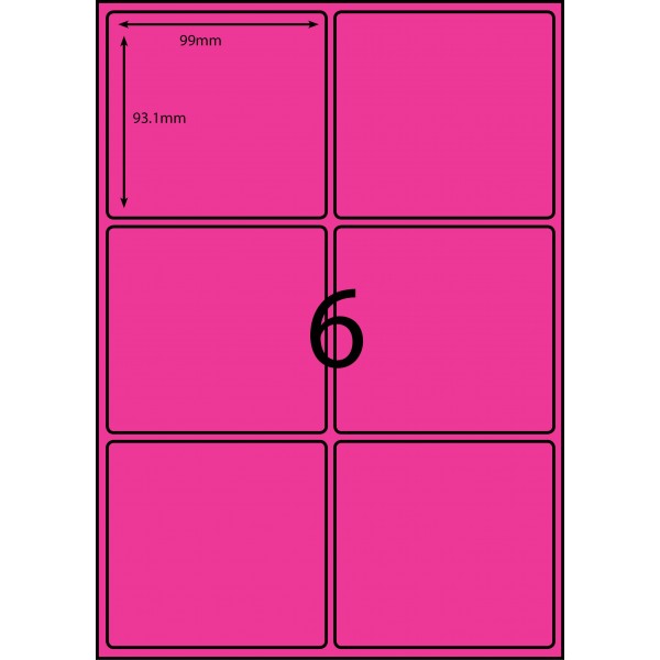 Labels on sheets - 6 labels per sheet 99mm x 93.1mm