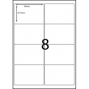 Labels on sheets - 8 labels per sheet 99mm x 67.5mm
